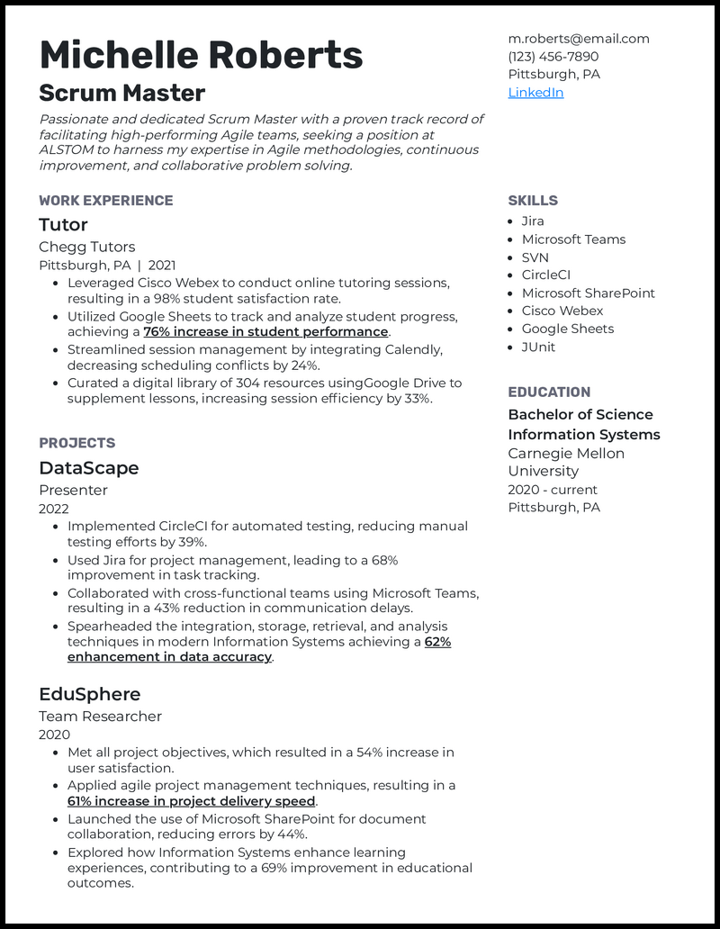 5 Entry-Level Scrum Master Resume Templates & Examples for 2025