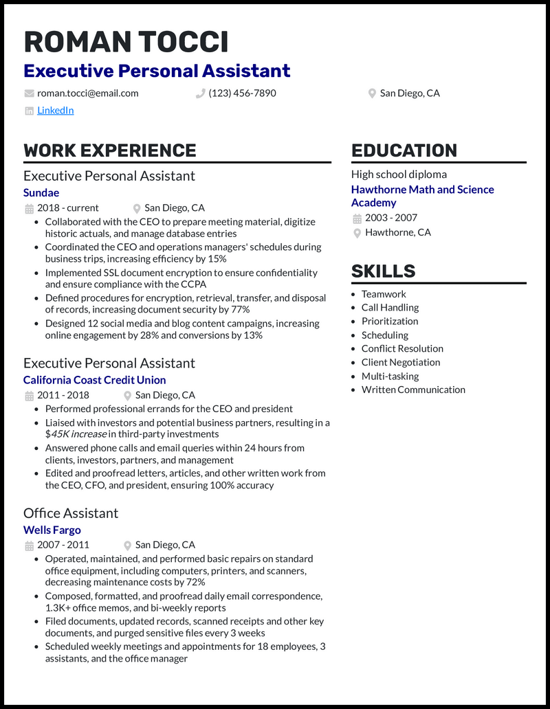 7 Personal Assistant Resume Examples for 2025