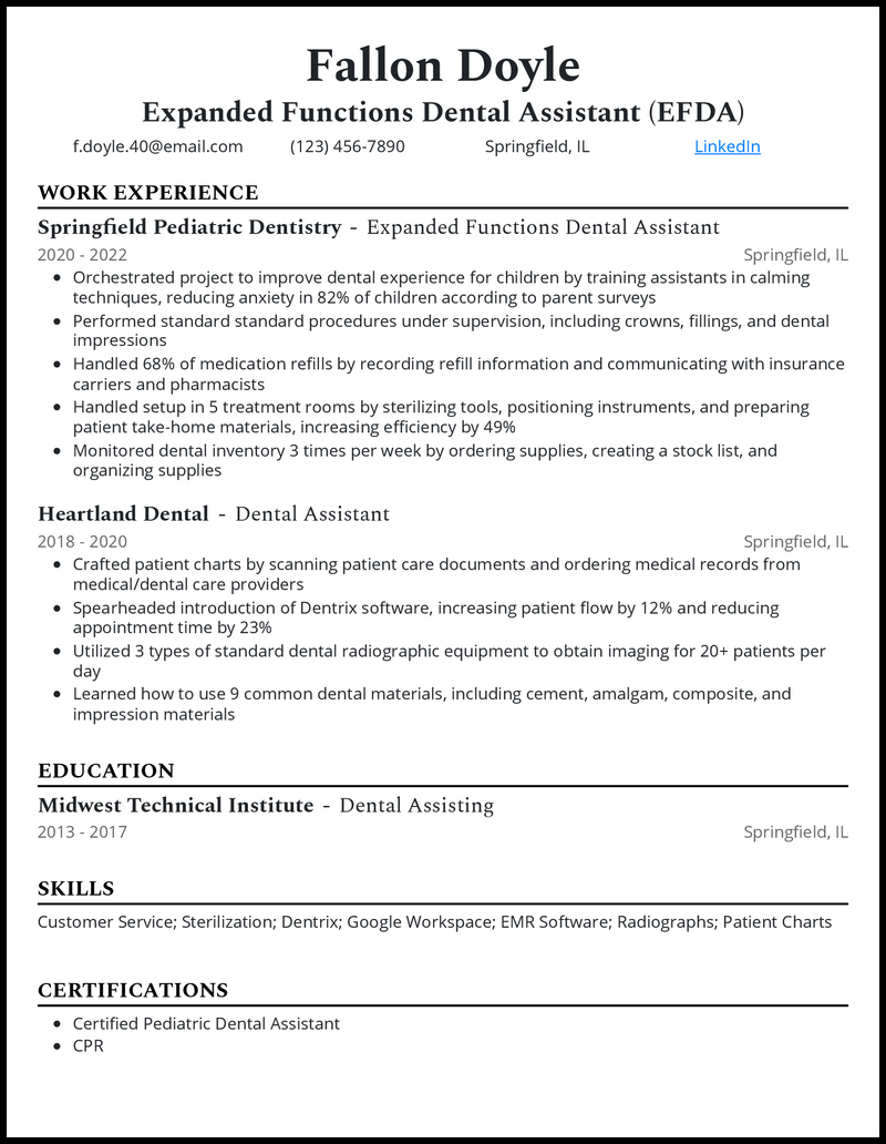 3 Expanded Functions Dental Assistant Resume Examples
