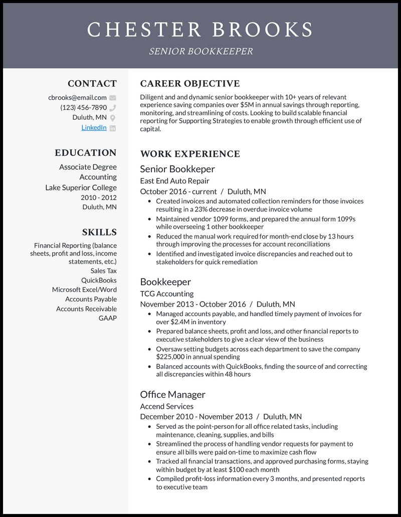 11 Bookkeeper Resume Samples That Worked in 2024