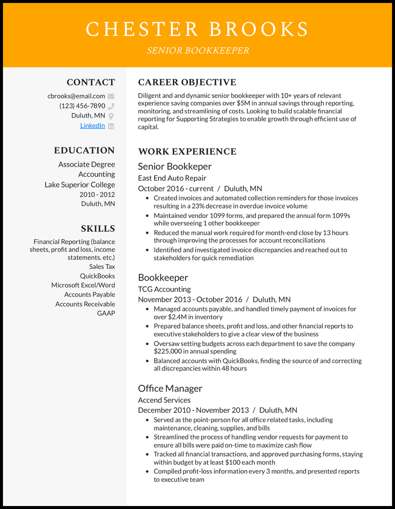 11 Bookkeeper Resume Samples That Worked in 2024