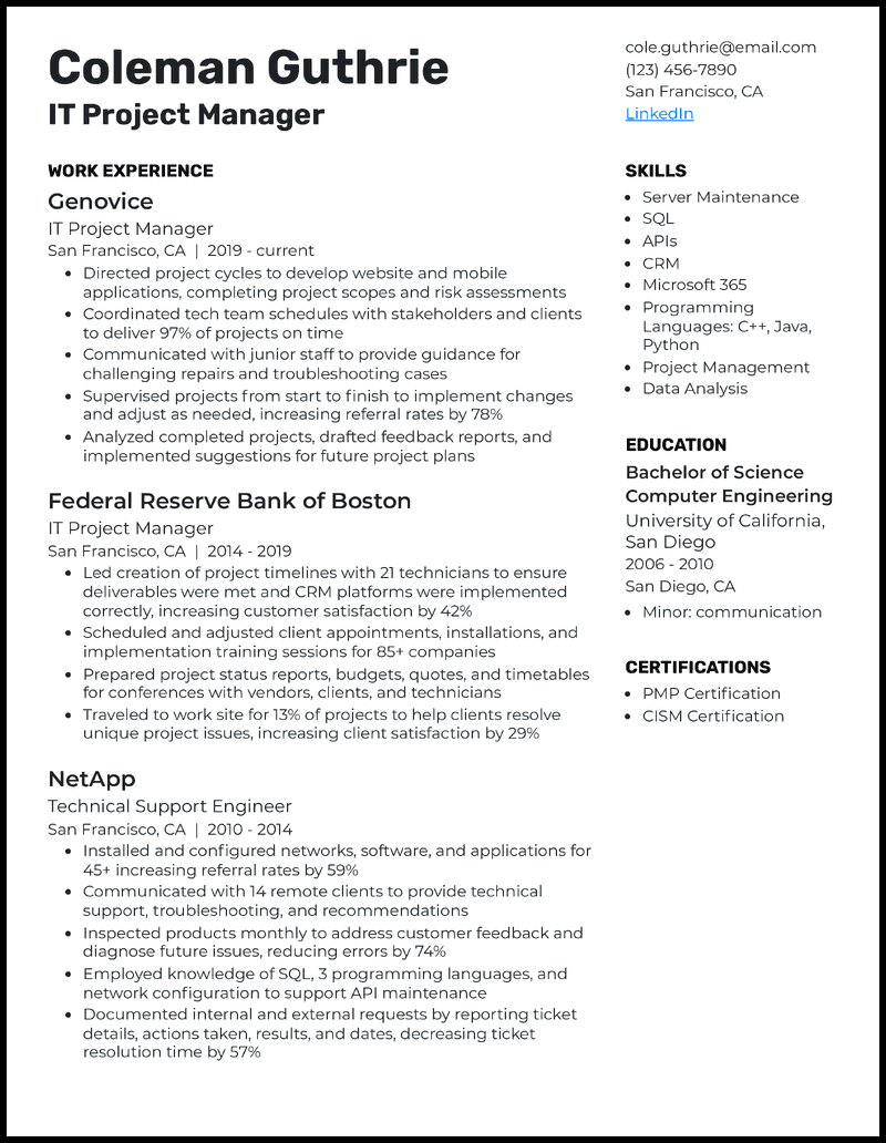 8 Best IT Resume Examples & Samples for Information Technology Jobs