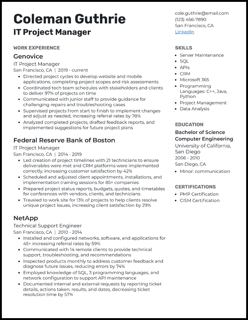 8 Best IT Resume Examples & Samples for Information Technology Jobs