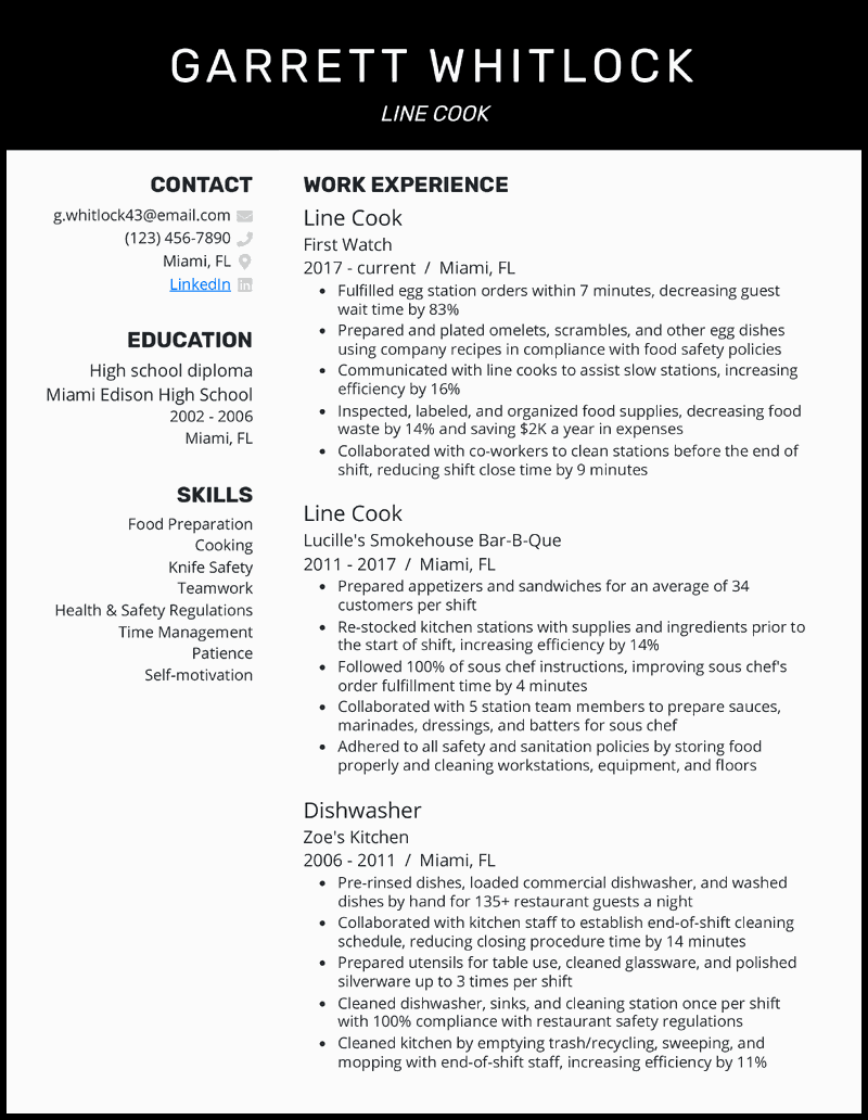 7 Cook Resume Examples [& Templates]