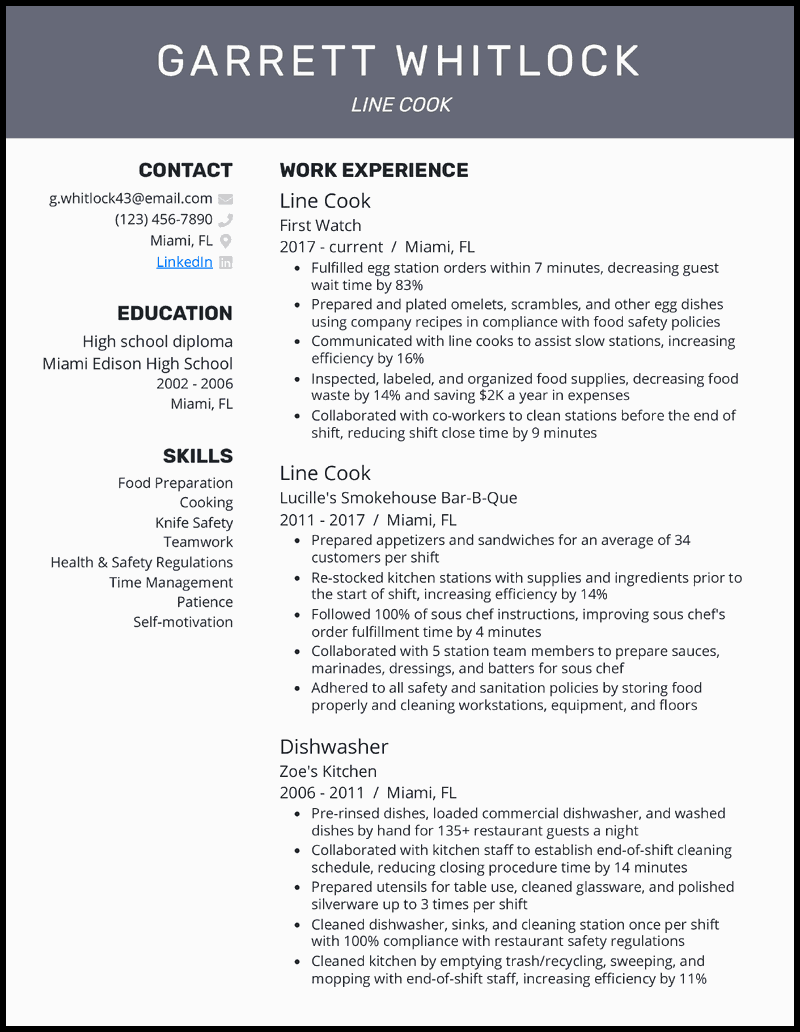 7 Cook Resume Examples [& Templates]