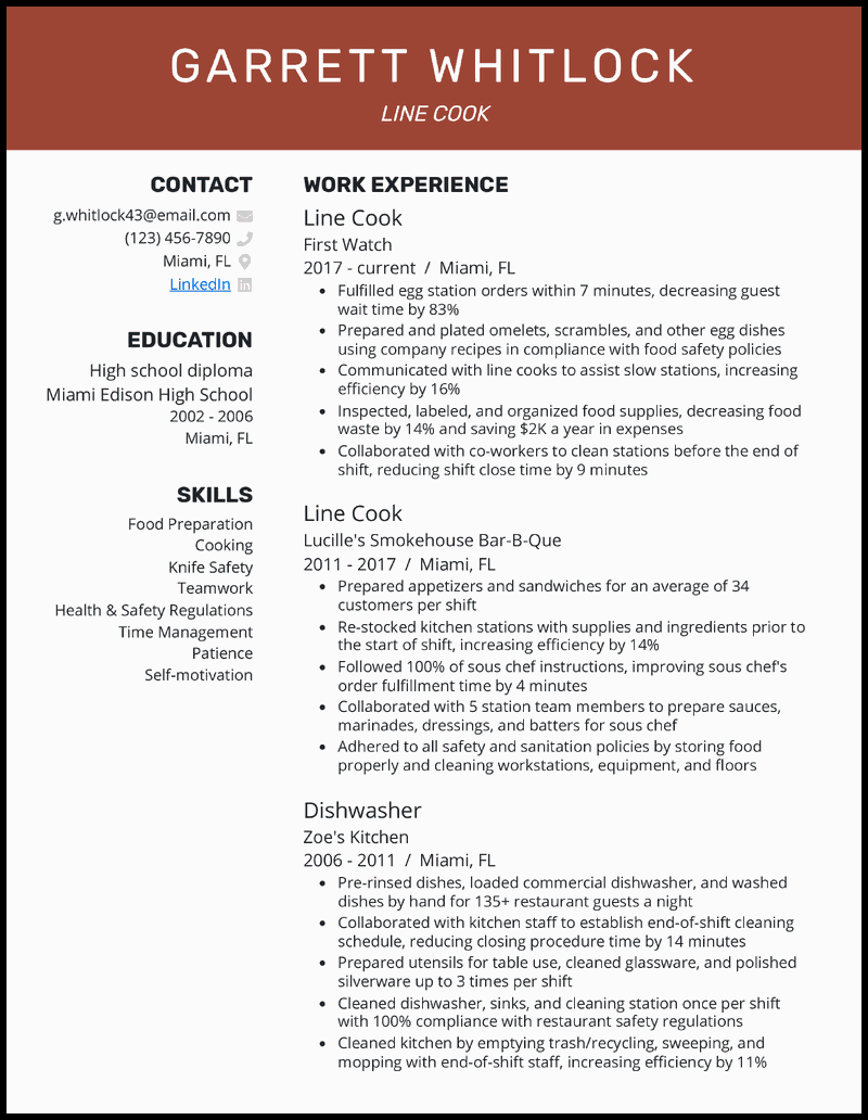 7 Cook Resume Examples [& Templates]