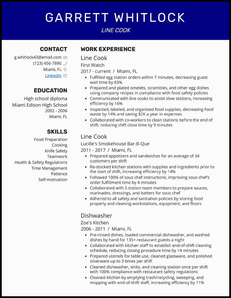 7 Cook Resume Examples [& Templates]