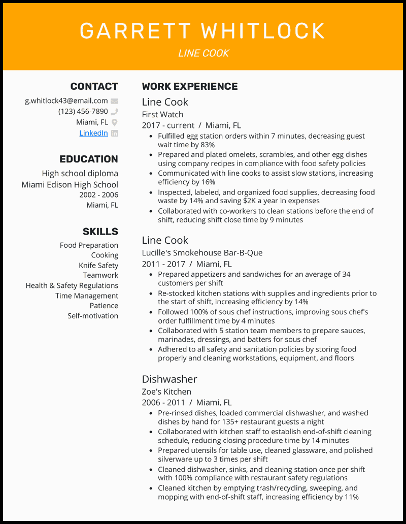 7 Cook Resume Examples [& Templates]