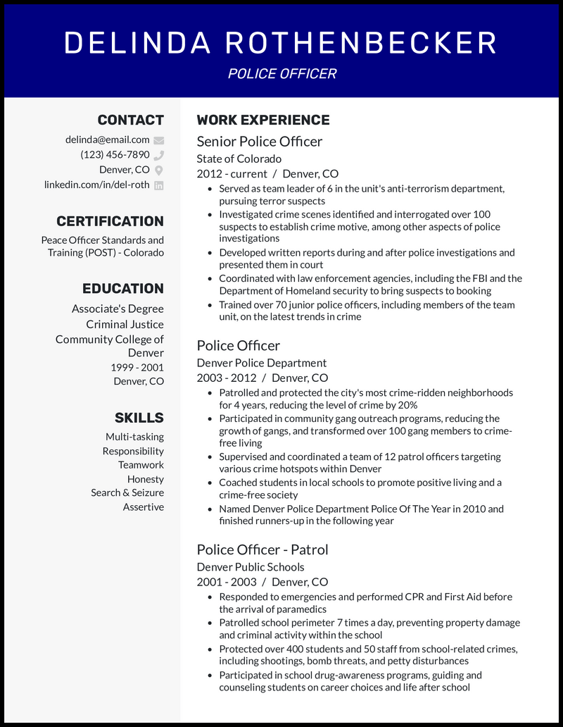 11 Real Police Officer Resume Examples That Worked in 2024