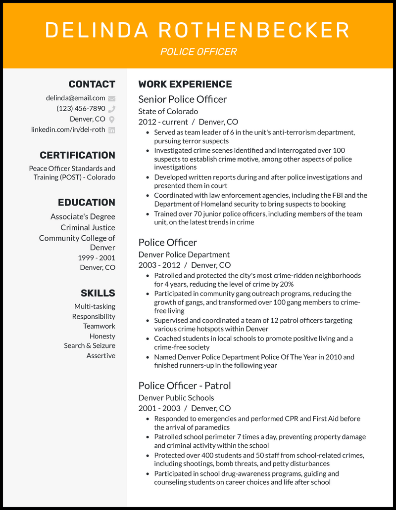 11 Real Police Officer Resume Examples That Worked in 2024