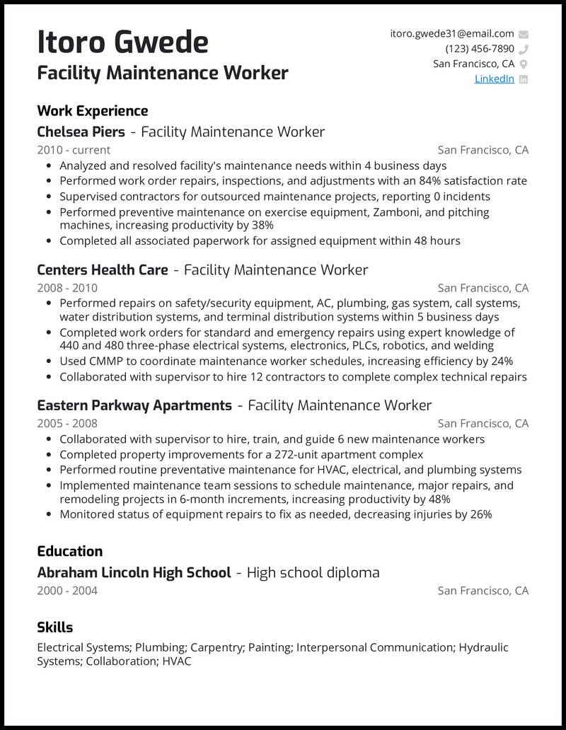7 Maintenance Worker Resume Examples that Work in 2026