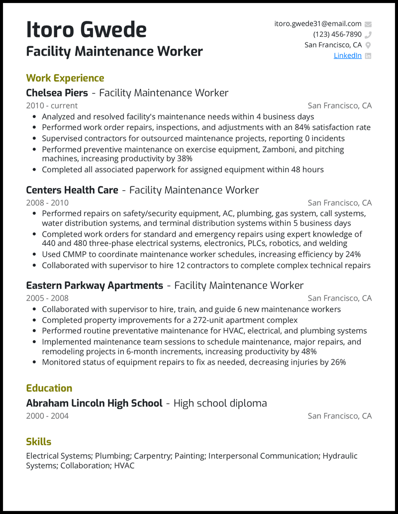 7 Maintenance Worker Resume Examples that Work in 2026