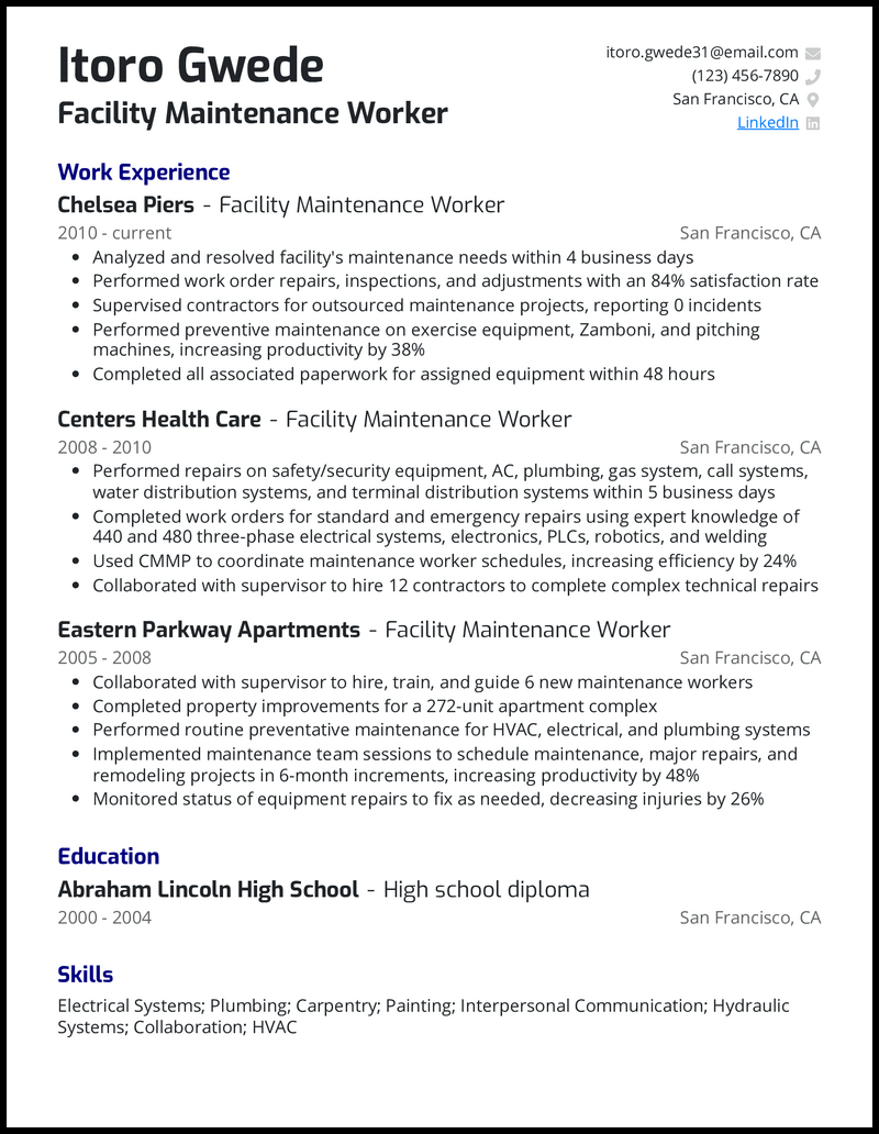 7 Maintenance Worker Resume Examples that Work in 2026