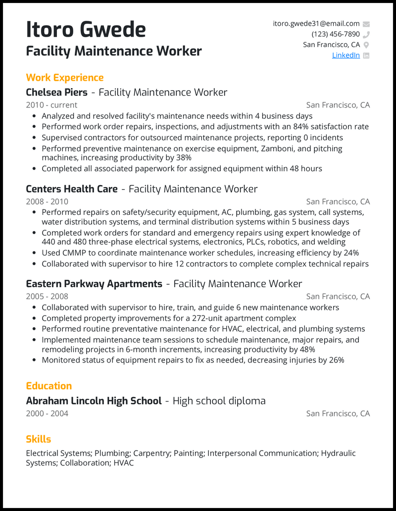 7 Maintenance Worker Resume Examples that Work in 2026