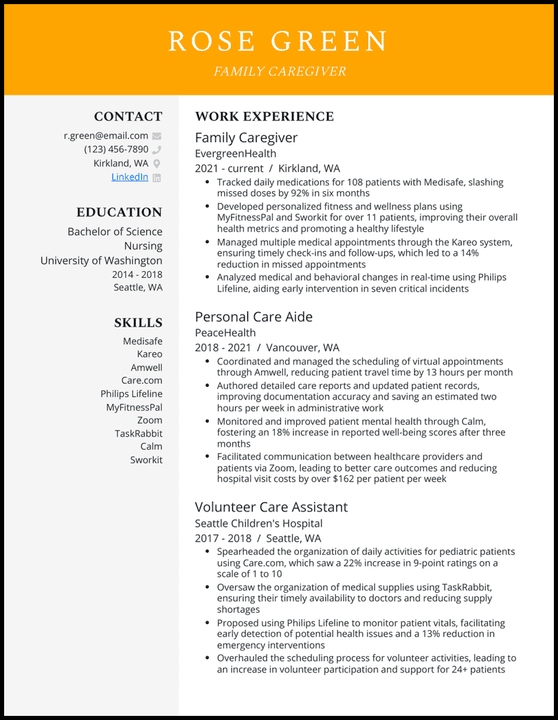 11 Caregiver Resume Examples Proven to Work in 2025