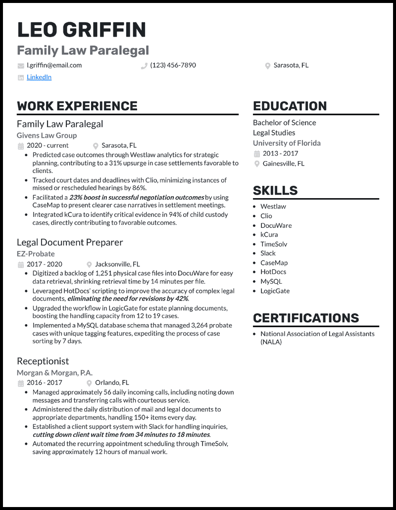13 Paralegal Resume Examples That Work in 2025