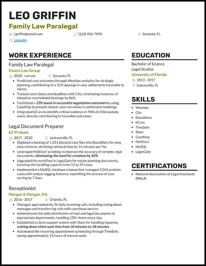 13 Paralegal Resume Examples That Work in 2025
