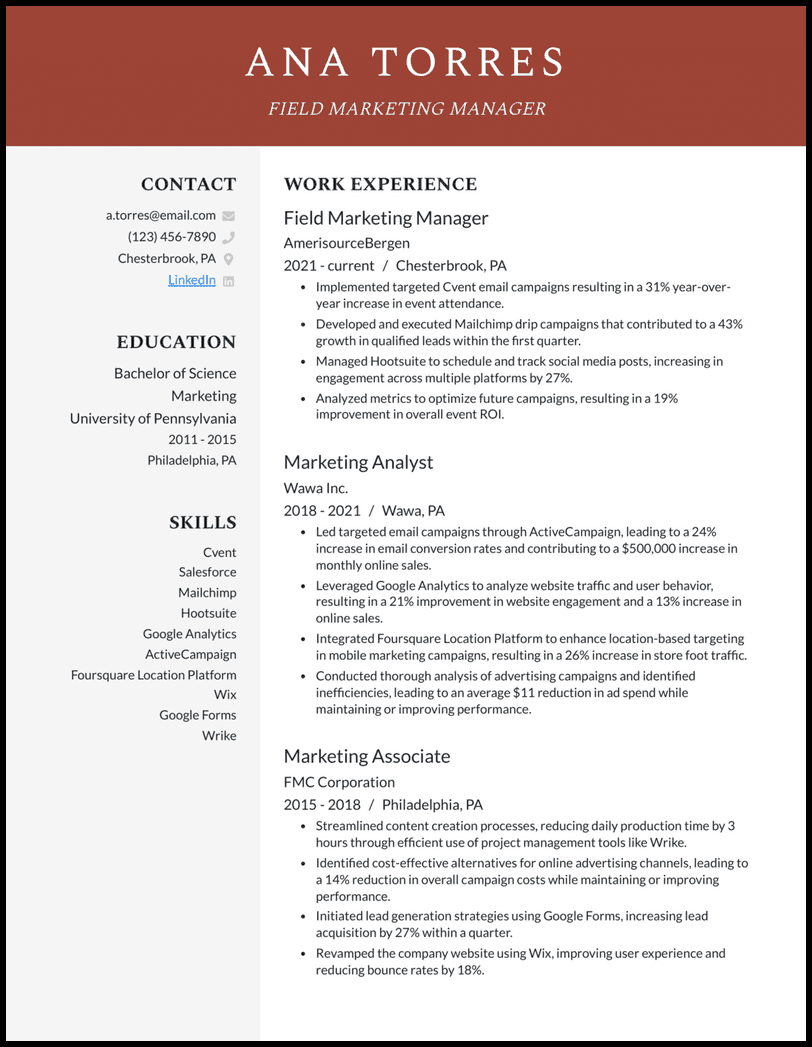 27 Marketing Manager Resume Examples for 2025