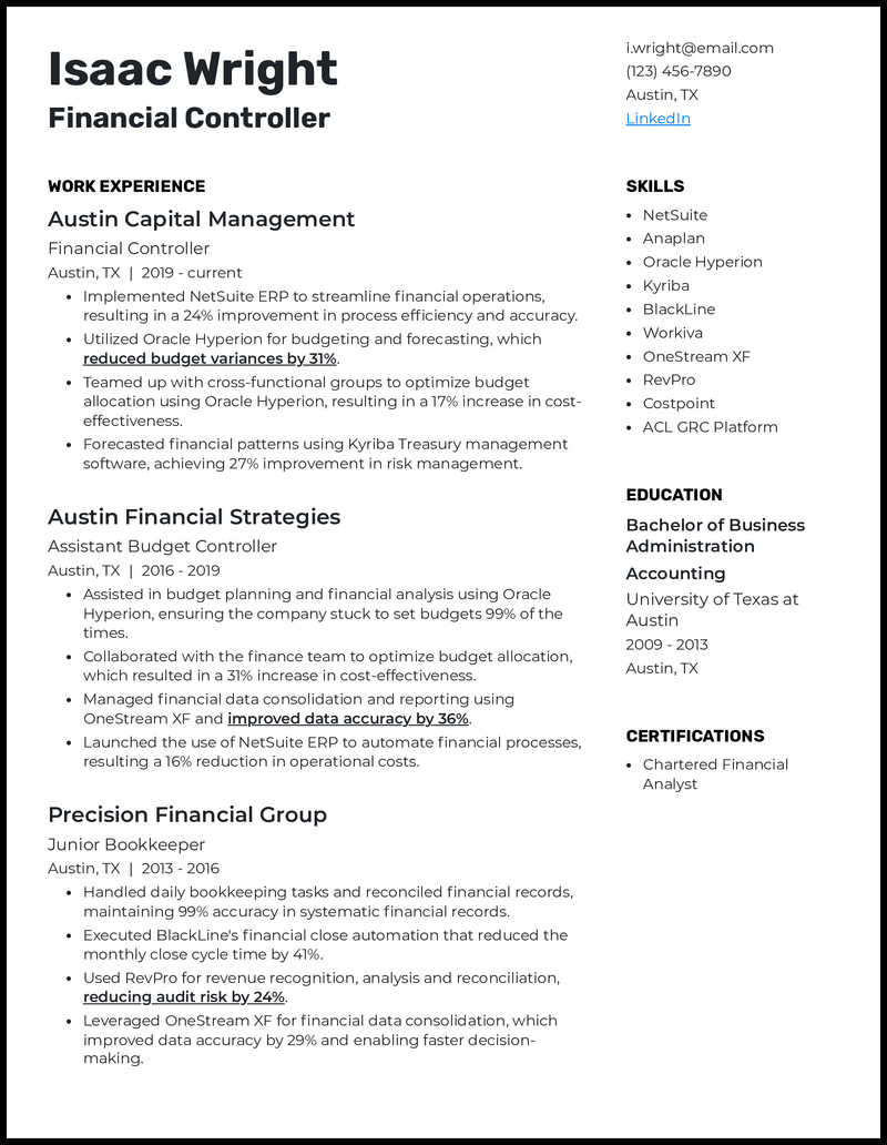 5 Controller Resume Examples [& Templates]