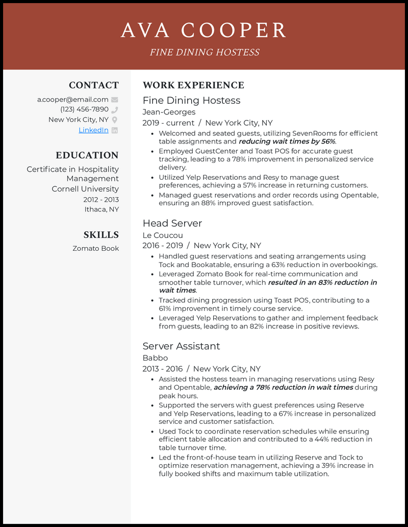 12 Hostess Resume Examples [& Templates]