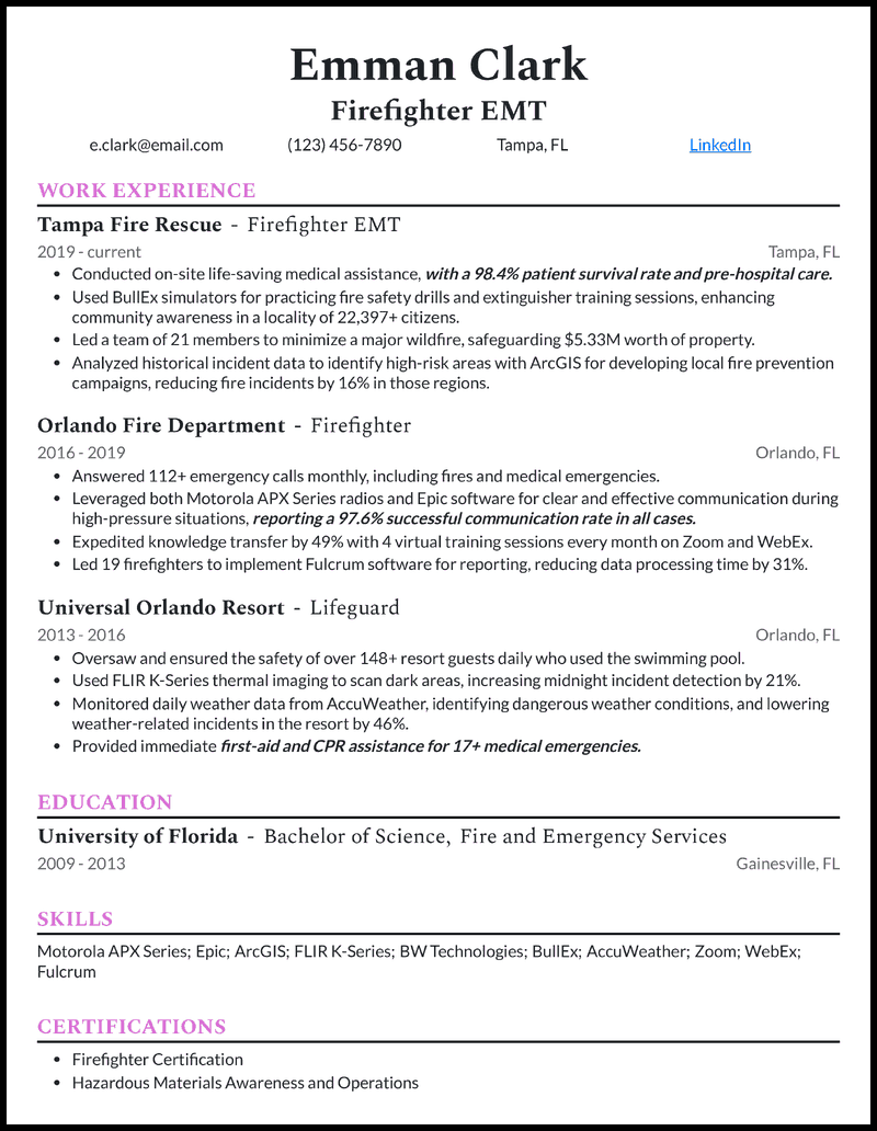 7 Firefighter Resume Examples [& Templates]