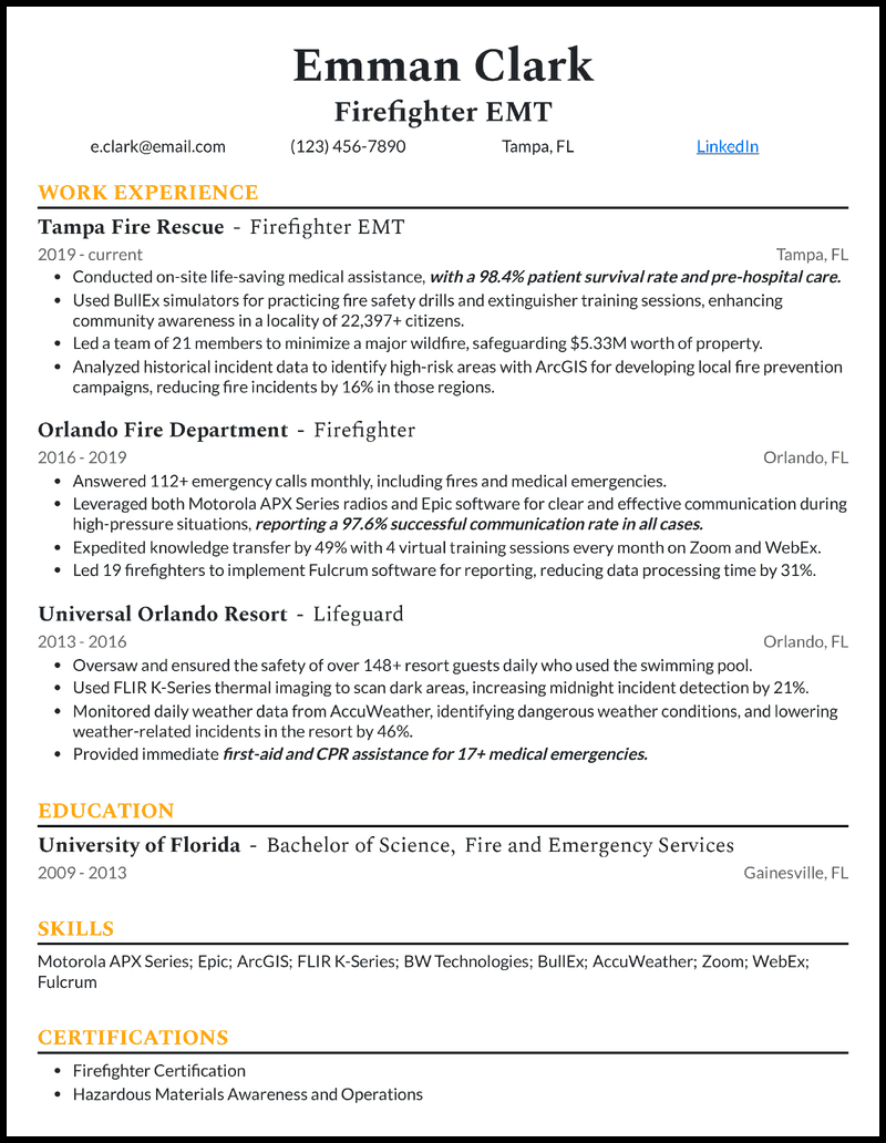 7 Firefighter Resume Examples [& Templates]