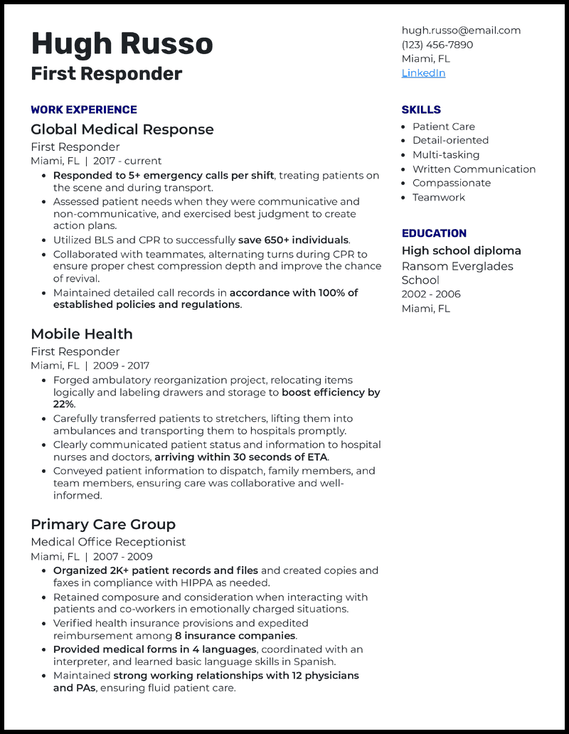 7 EMT Resume Examples [& Templates]