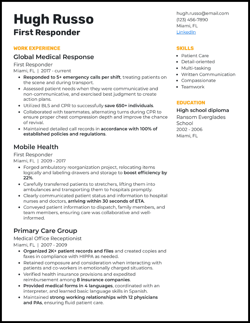 7 EMT Resume Examples [& Templates]