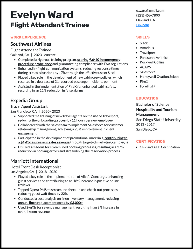 11 Flight Attendant Resume Examples & Guide for 2025