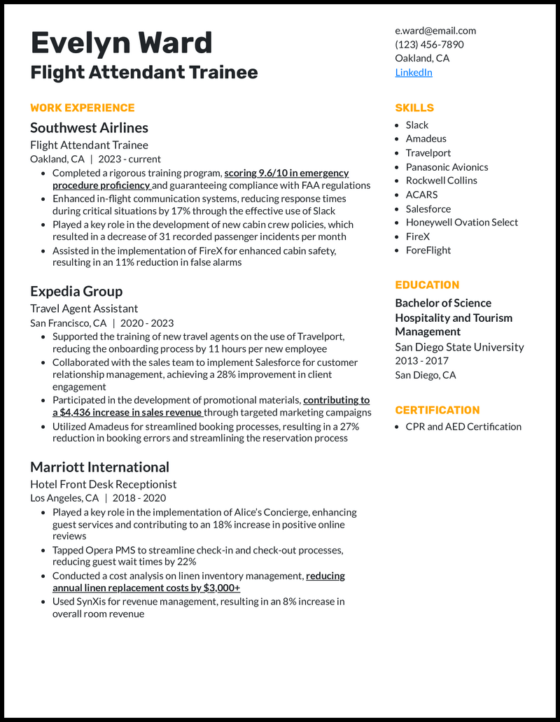 11 Flight Attendant Resume Examples & Guide for 2025