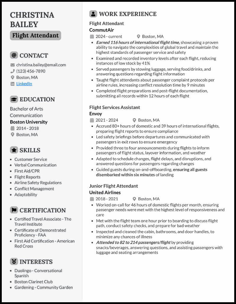 11 Flight Attendant Resume Examples & Guide for 2025
