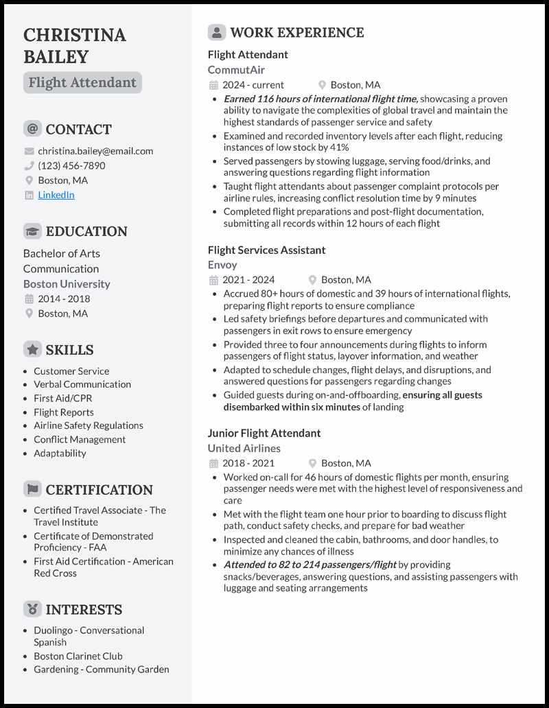 11 Flight Attendant Resume Examples & Guide for 2026