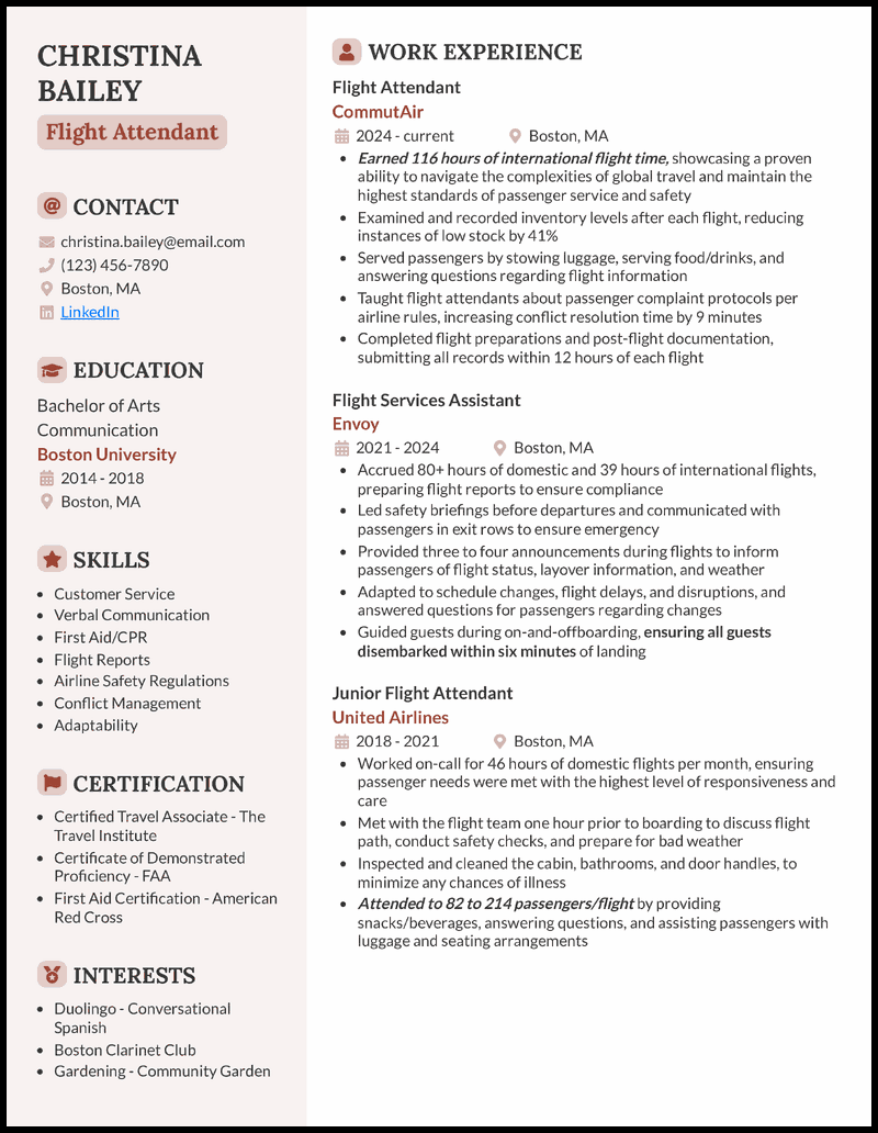 11 Flight Attendant Resume Examples & Guide for 2026