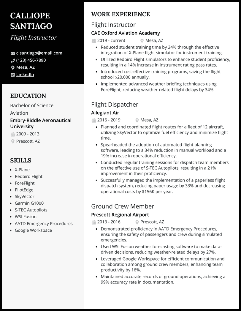 5 Pilot Resume Examples Ready for Takeoff in 2024