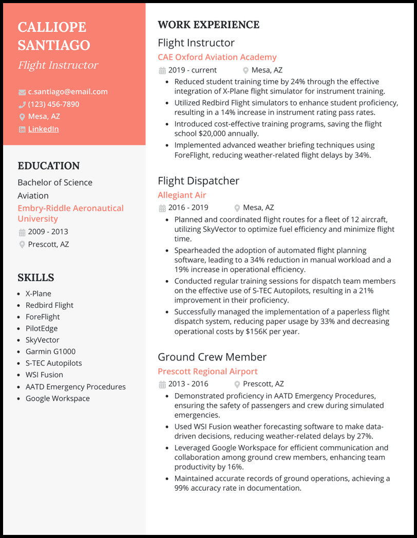 5 Pilot Resume Examples Ready for Takeoff in 2024