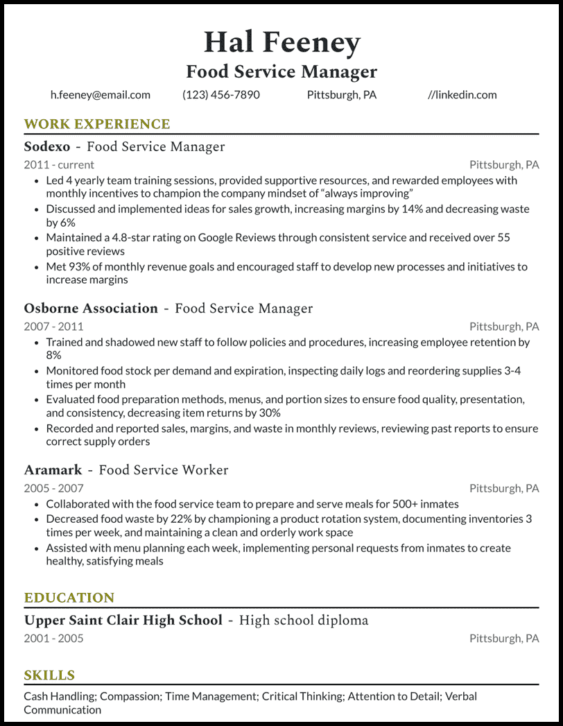 7 Food Service Worker Resume Examples for 2024