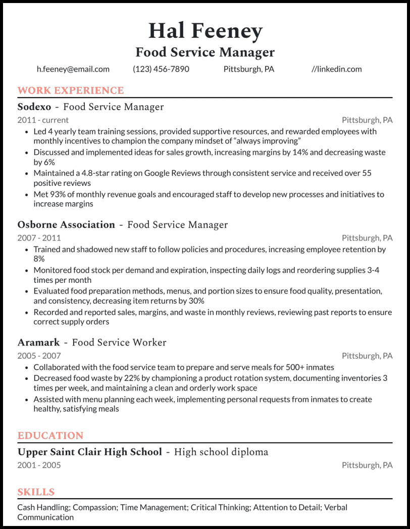 7 Food Service Worker Resume Examples for 2024