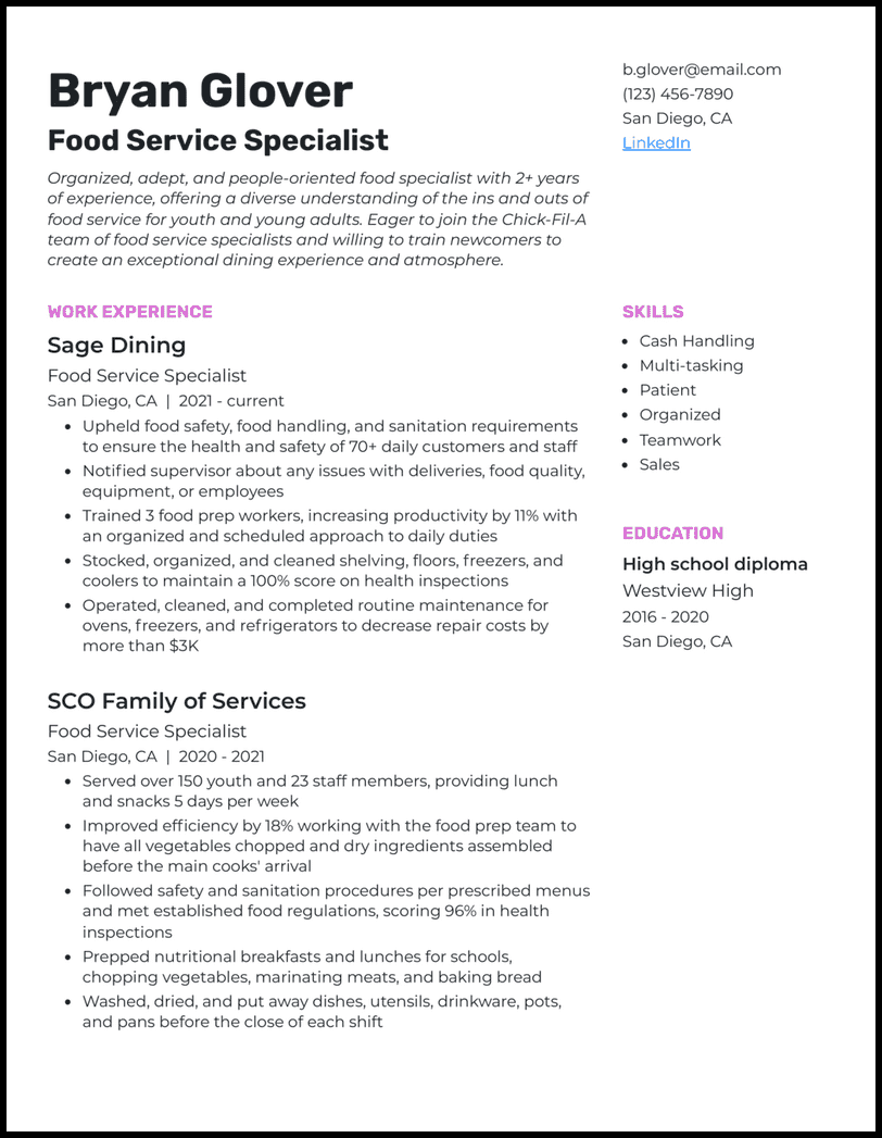 7 Food Service Worker Resume Examples for 2024