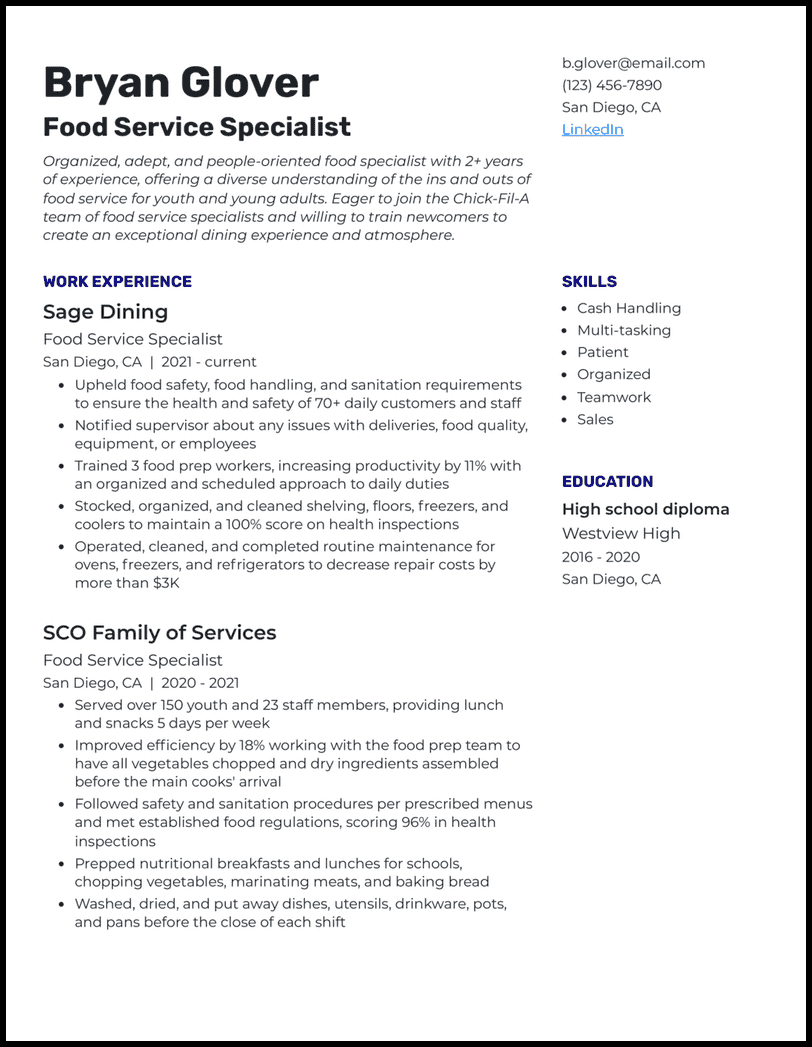 7 Food Service Worker Resume Examples for 2024