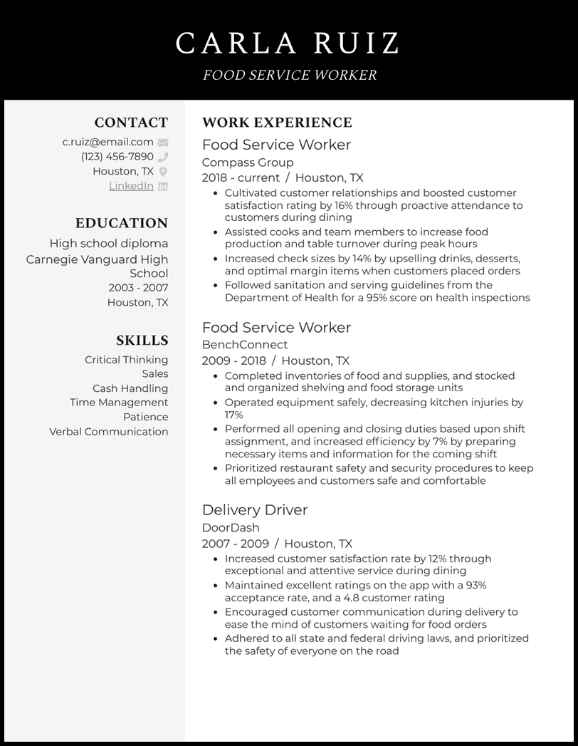 7 Food Service Worker Resume Examples for 2024