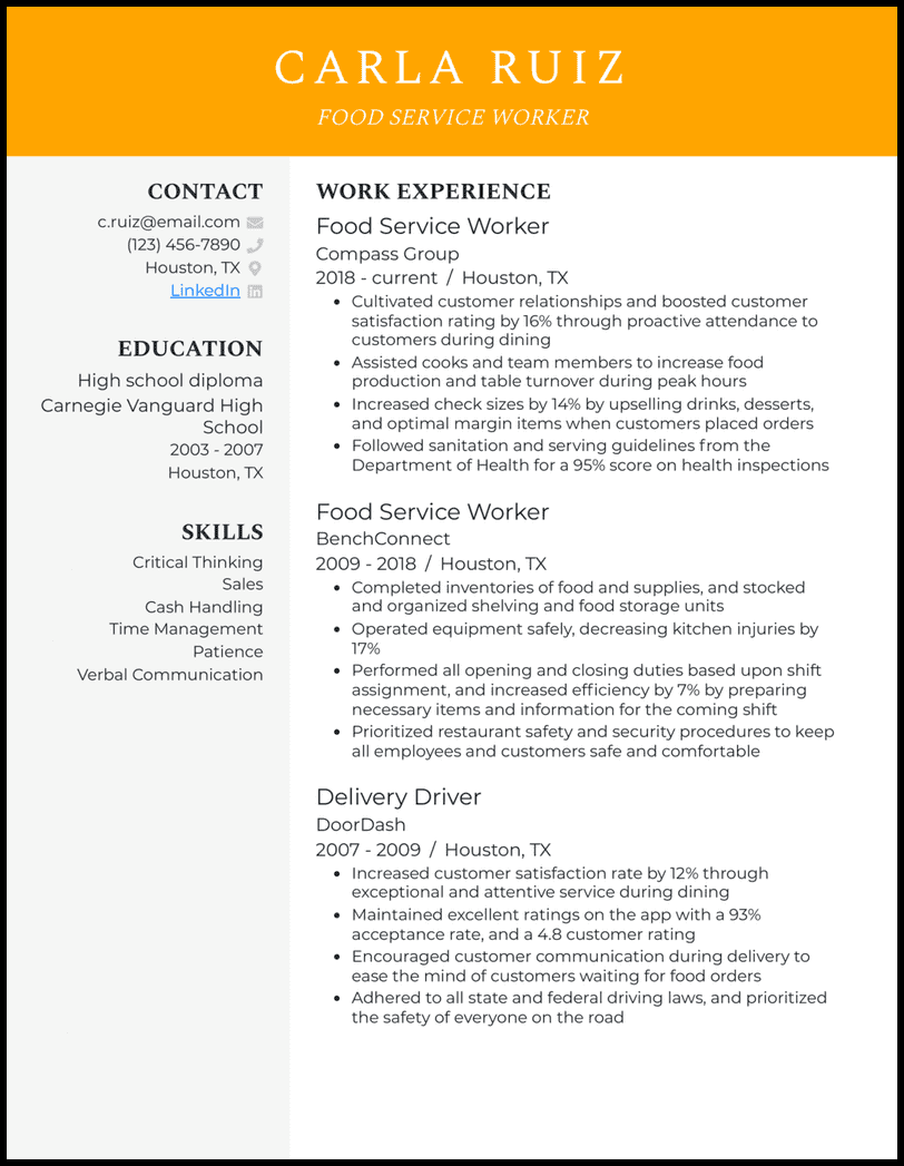 7 Food Service Worker Resume Examples for 2024