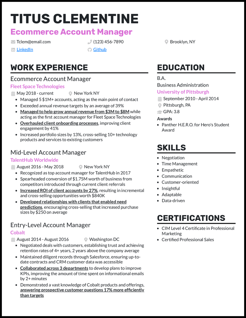 3 E-Commerce Account Manager Resume Examples & Templates [Edit Free]