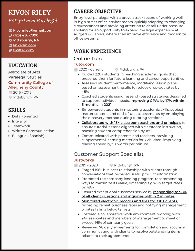 3 Entry-Level Paralegal Resume Examples Working in 2025
