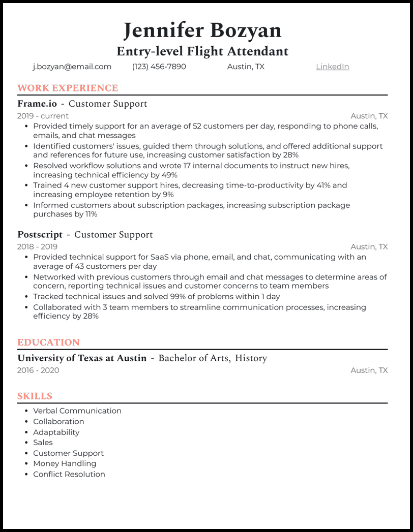 3 Real Entry-Level Flight Attendant Resume Examples That Worked in 2025