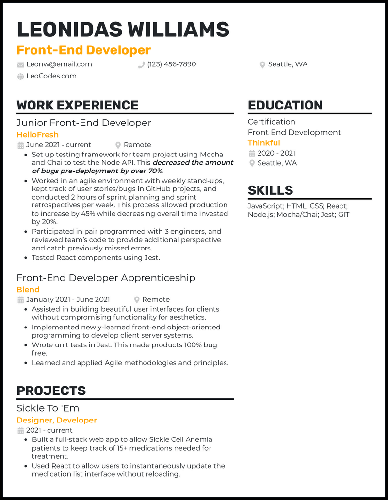 3 Real Entry-Level Front End Developer Resume Examples That Worked in 2026