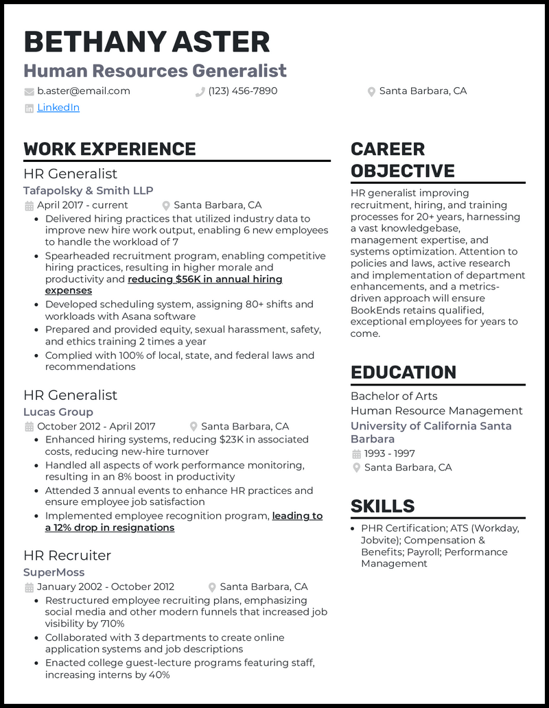 10 Human Resources Generalist Resume Examples for 2025