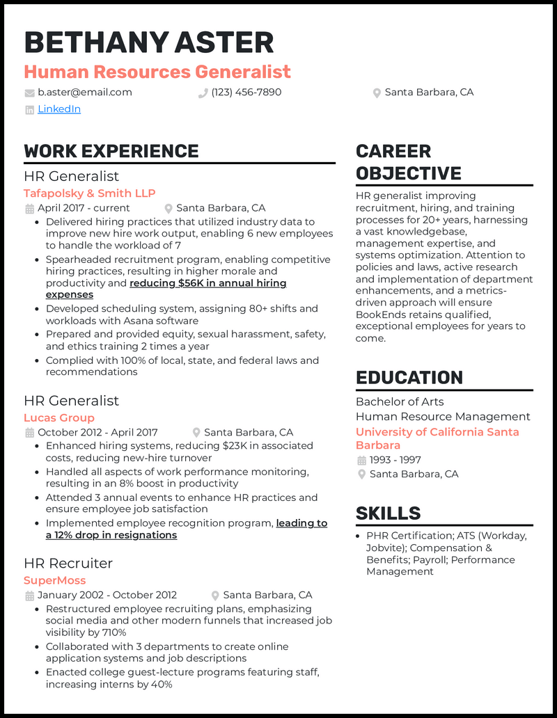 10 Human Resources Generalist Resume Examples for 2025