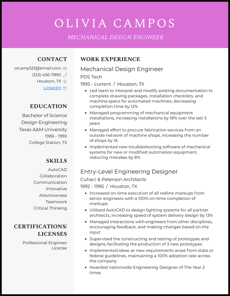 3 Mechanical Design Engineer Resume Examples for 2025