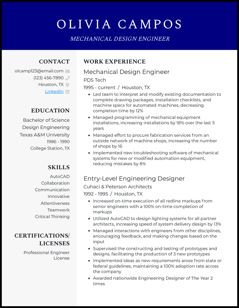3 Mechanical Design Engineer Resume Examples for 2025