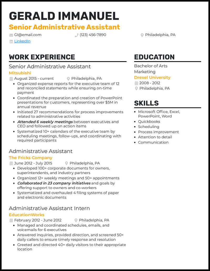 3 Senior Administrative Assistant Resume Examples
